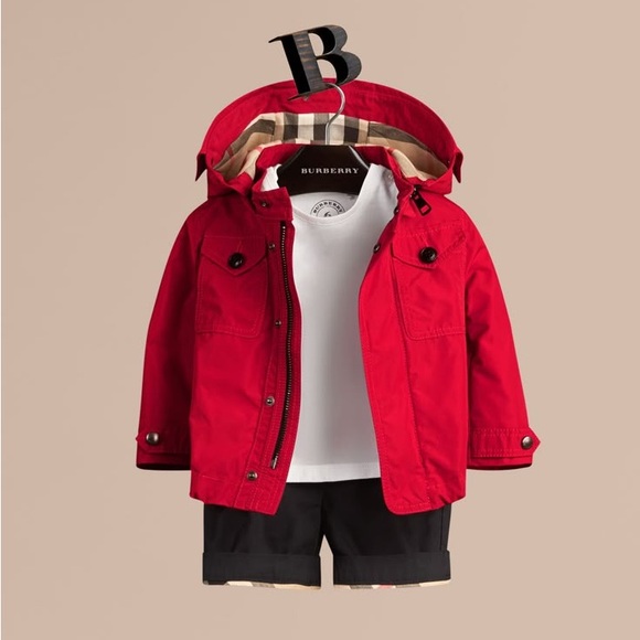 Burberry | Jackets & Coats | Burberry Red Hooded Jacket Raincoat | Poshmark